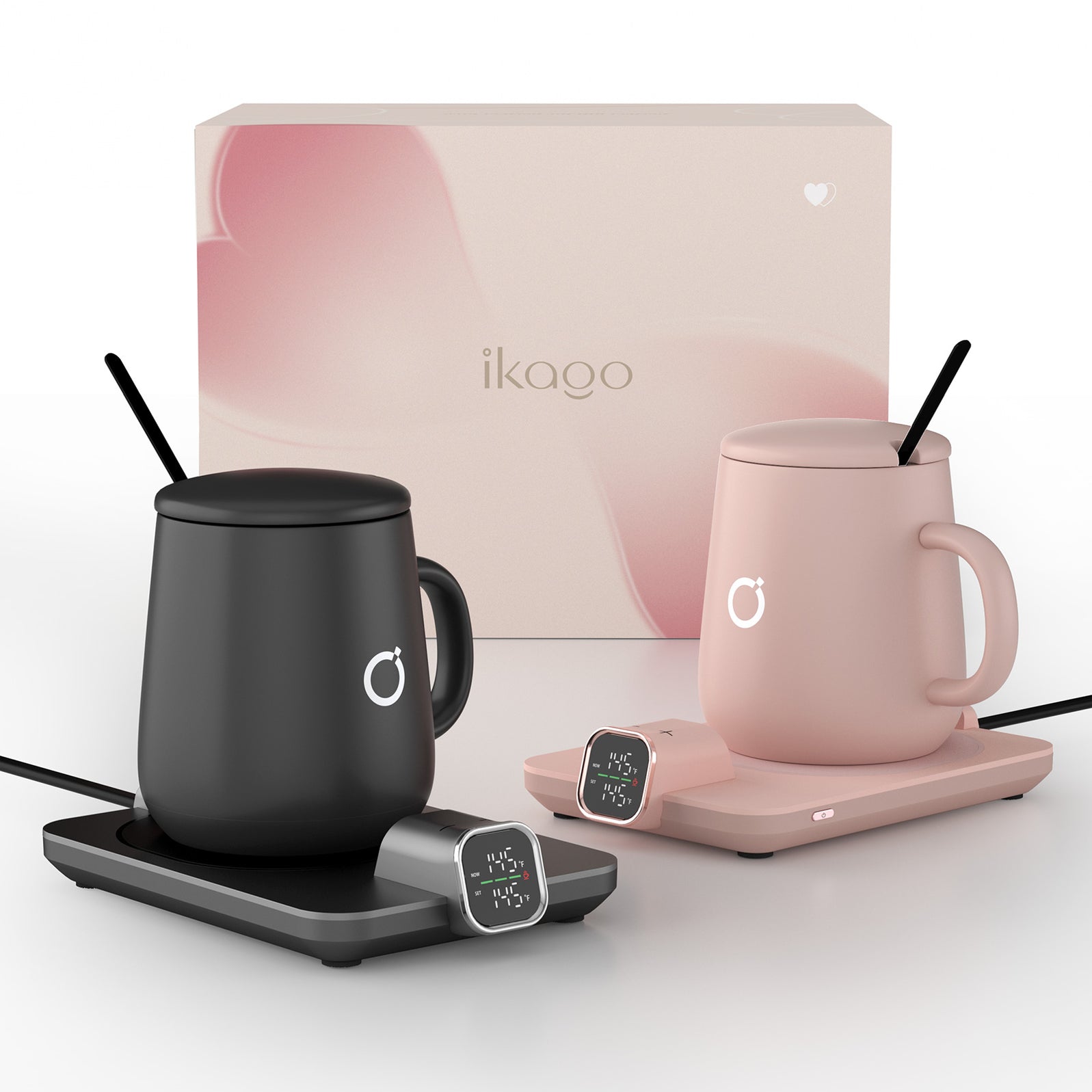 ikago 2Pcs Heat Coaster Pro Sets - Graphite & Pink - Coffee Warmer